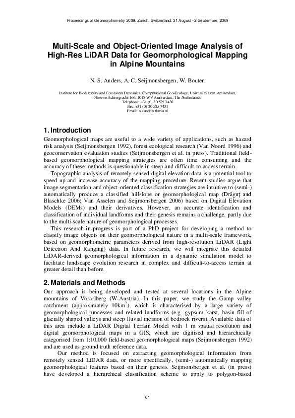 Pdf Multi Scale And Object Oriented Image Analysis Of High Res Lidar Data For Geomorphological