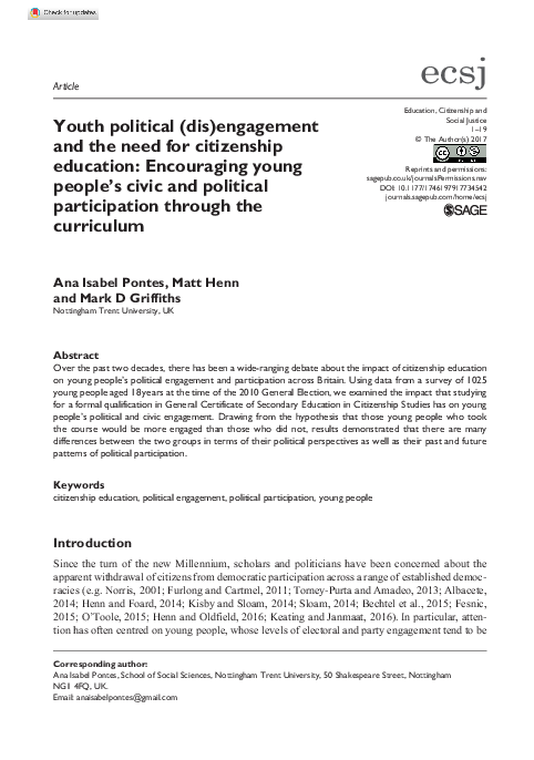 (PDF) Youth political (dis)engagement and the need for citizenship ...