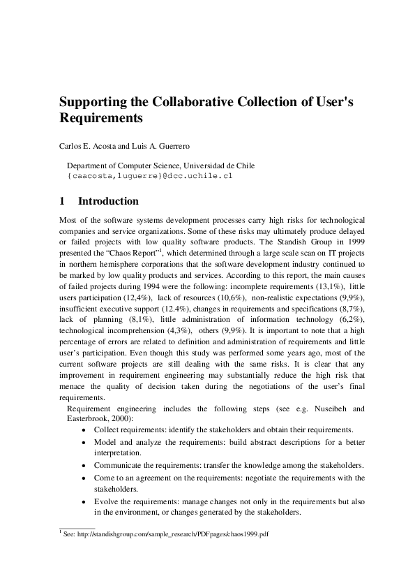 (PDF) Supporting the Collaborative Collection of User's Requirements