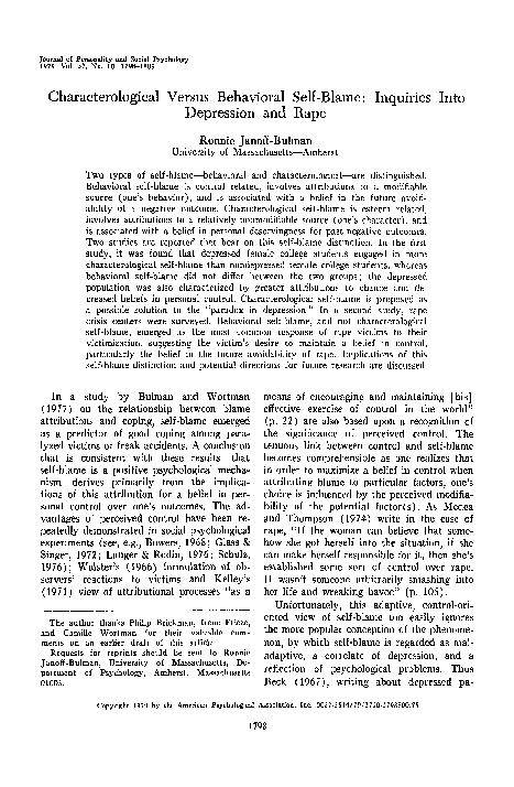 (PDF) Characterological versus behavioral self-blame: Inquiries into ...