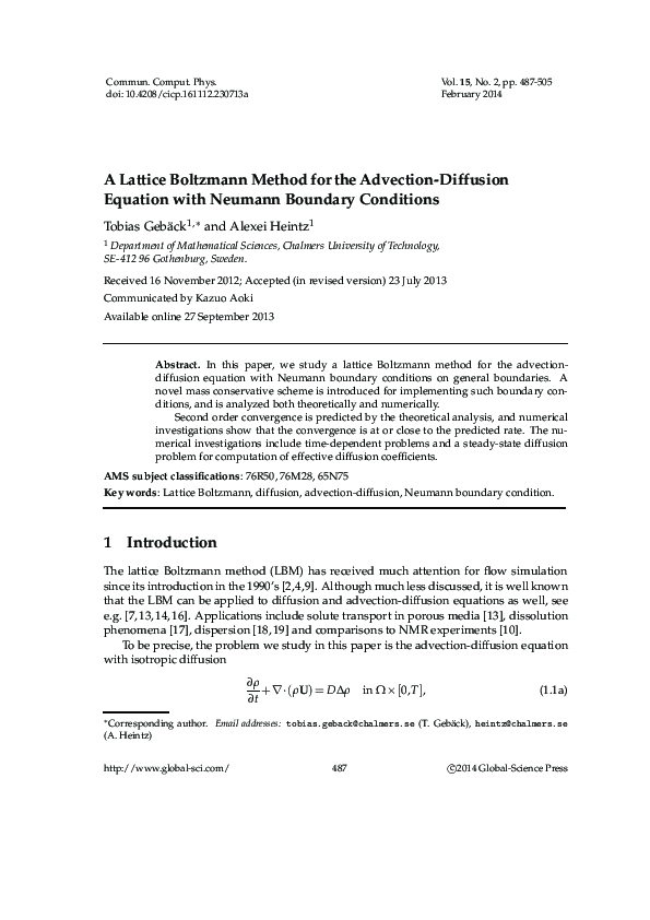 (PDF) A Lattice Boltzmann Method for the Advection-Diffusion Equation ...