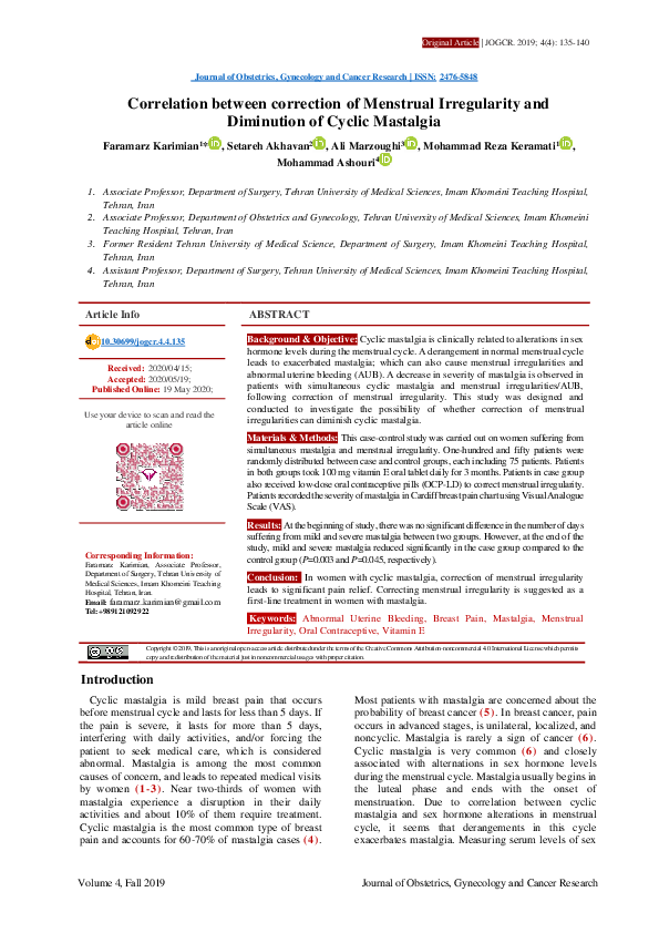 (PDF) Correlation between correction of Menstrual Irregularity and ...