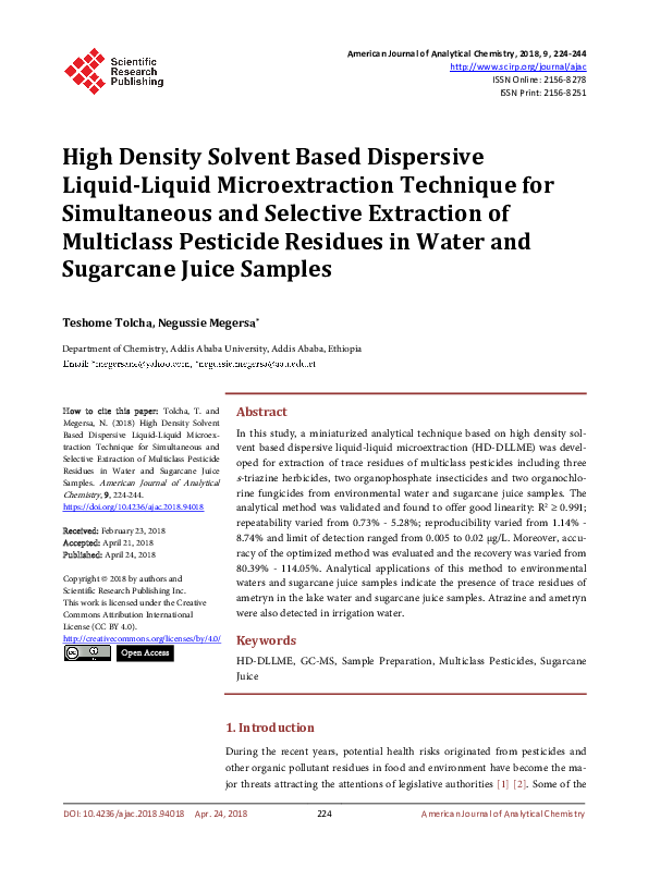 (PDF) High Density Solvent Based Dispersive Liquid-Liquid ...