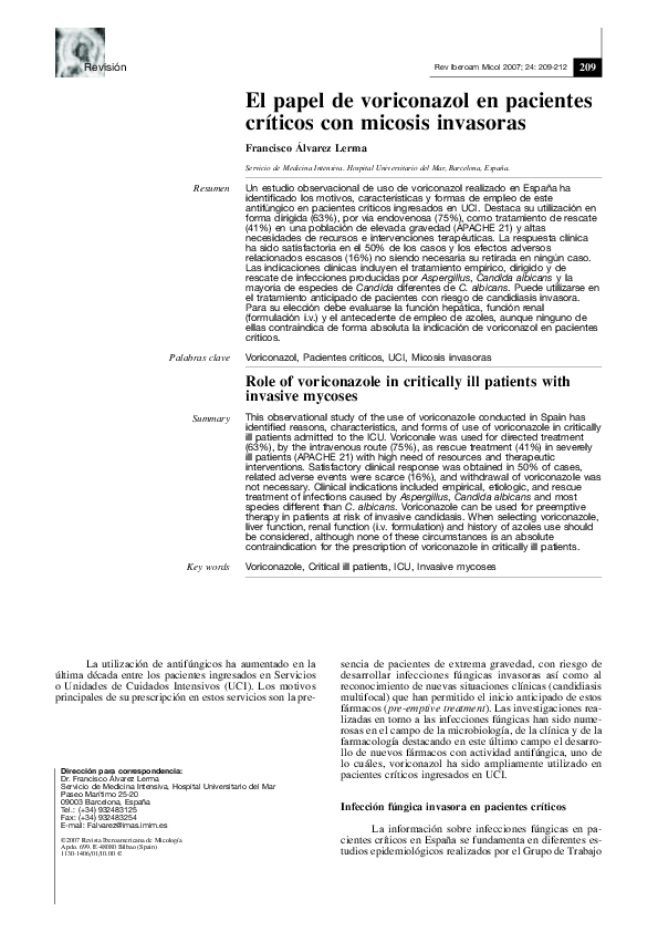 (PDF) El papel de voriconazol en pacientes cr ticos con micosis invasoras