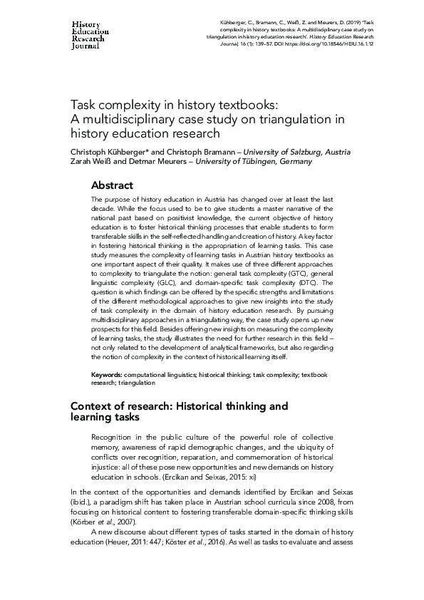 (PDF) Task Complexity in History Textbooks: A Multidisciplinary Case Study on Triangulation in ...
