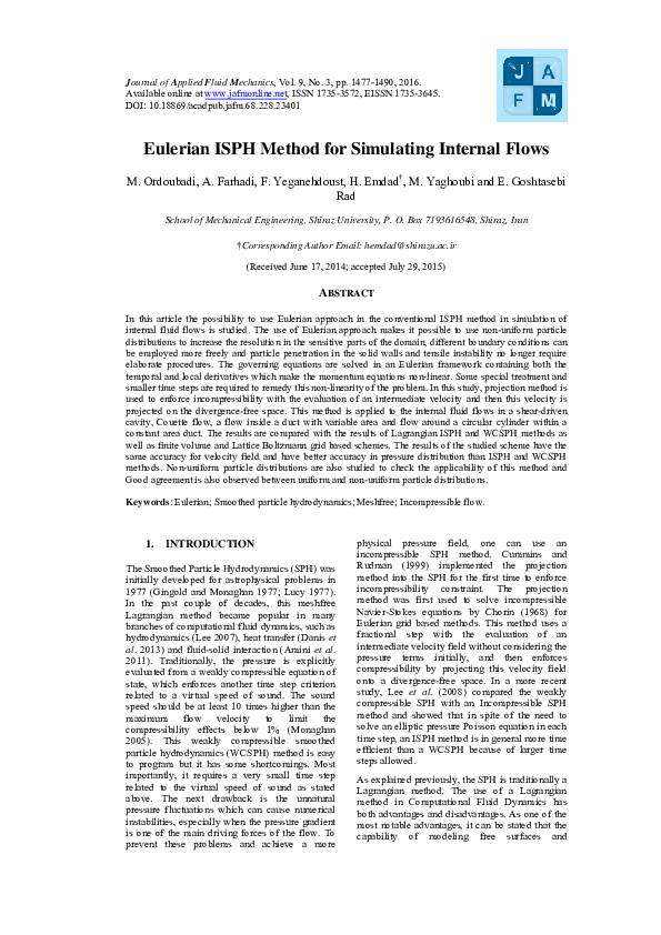 (PDF) Eulerian ISPH Method for Simulating Internal Flows | Mahmood ...