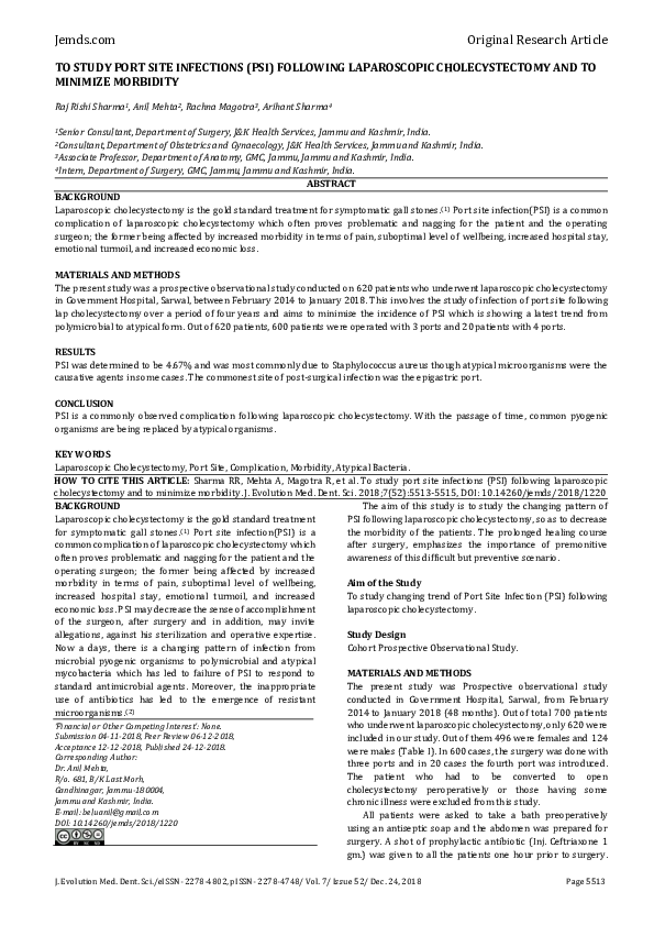 (PDF) To Study Port Site Infections (Psi) Following Laparoscopic ...