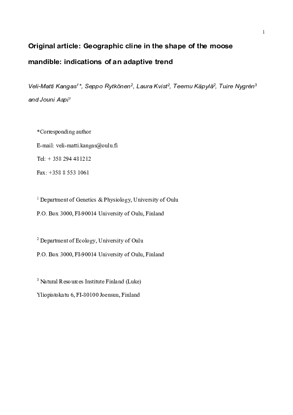 (PDF) Geographic Cline in the Shape of the Moose Mandible: Indications ...