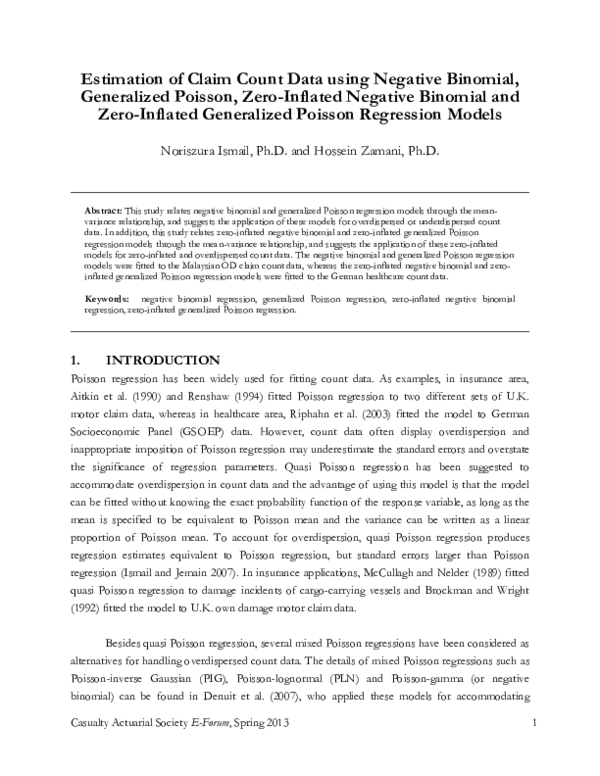 (PDF) Estimation of Claim Count Data using Negative Binomial