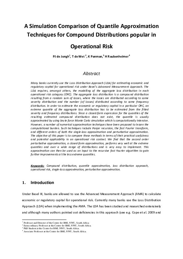 (PDF) A simulation comparison of quantile approximation techniques for compound distributions ...