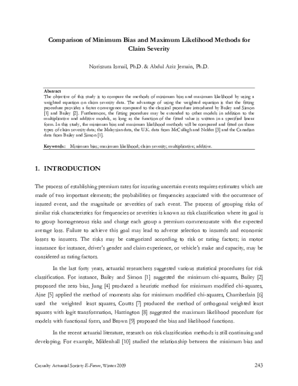 (PDF) Comparison of Minimum Bias and Maximum Likelihood Methods for ...
