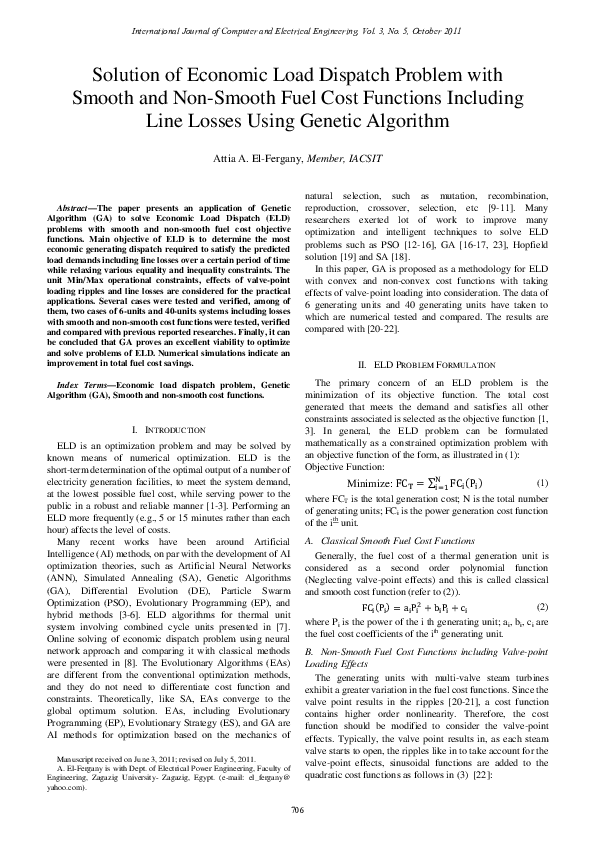 (PDF) Solution of Economic Load Dispatch Problem with Smooth and Non-Smooth Fuel Cost Functions ...