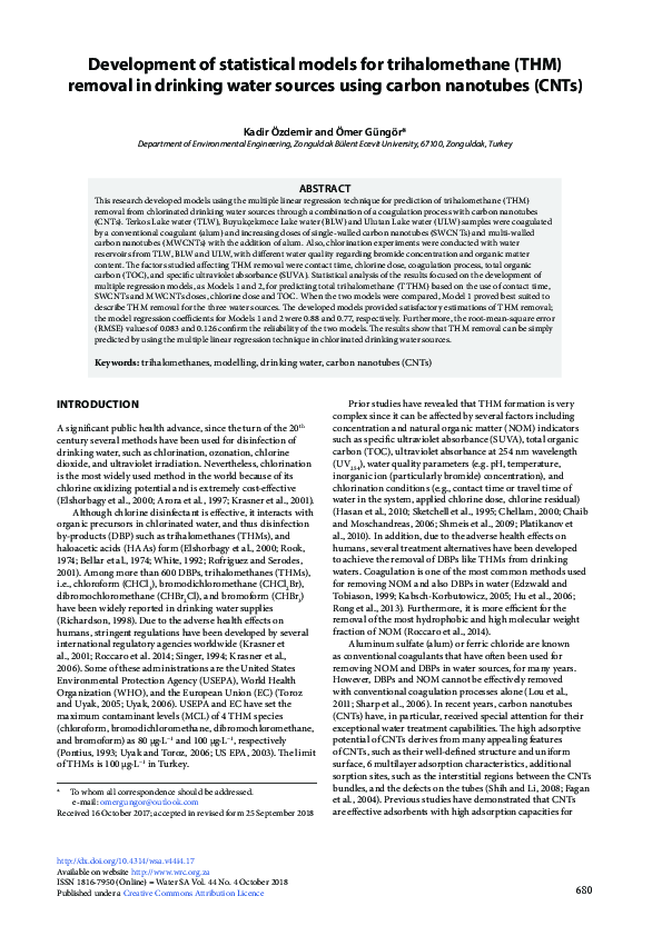 (PDF) Development of statistical models for trihalomethane (THM ...