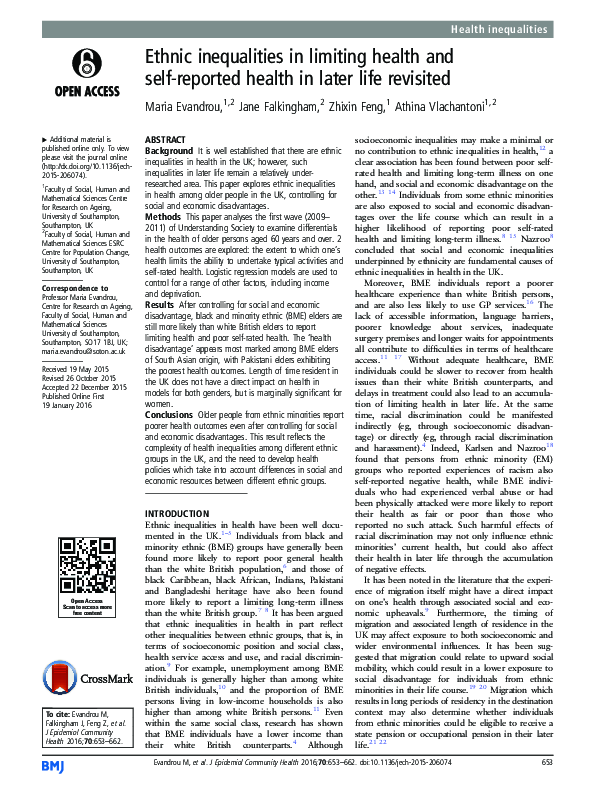 (PDF) Ethnic inequalities in limiting health and self-reported health ...