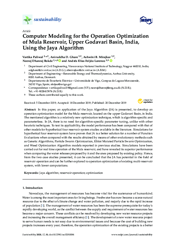 (PDF) Computer Modeling for the Operation Optimization of Mula Reservoir, Upper Godavari Basin ...