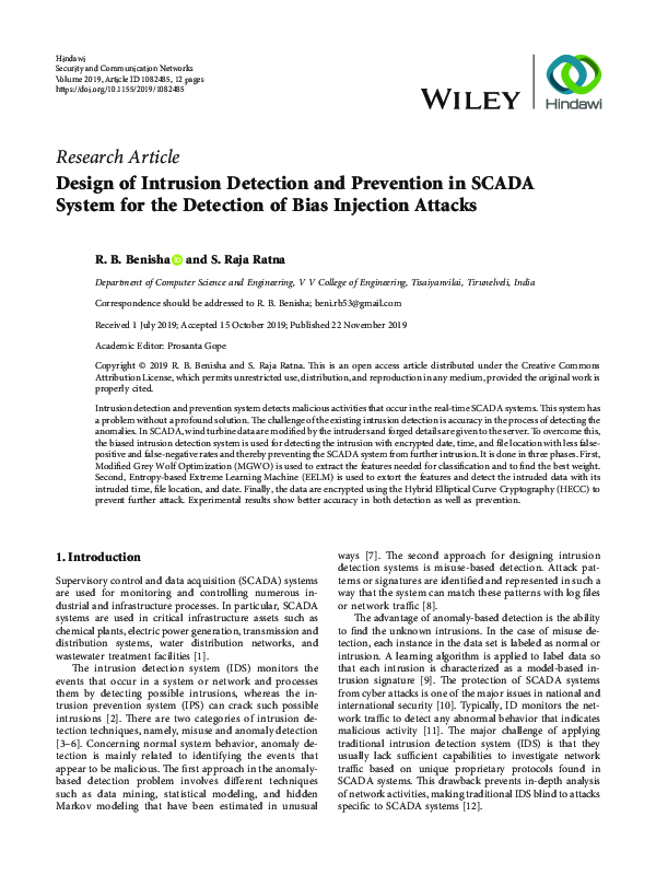 Pdf Design Of Intrusion Detection And Prevention In Scada System For The Detection Of Bias