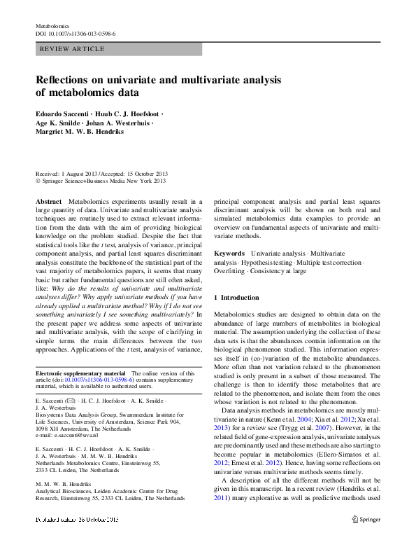 (PDF) Reflections on univariate and multivariate analysis of ...