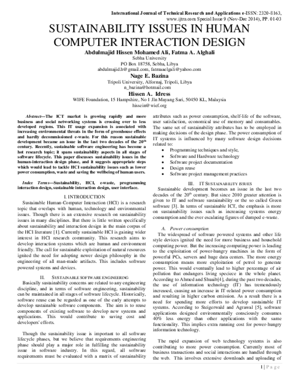 (PDF) Sustainability Issues in Human Computer Interaction Design