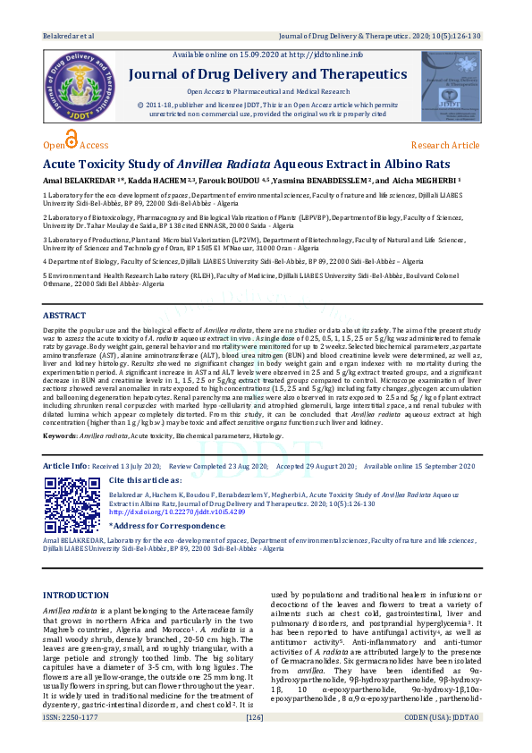 (PDF) Acute Toxicity Study of Anvillea Radiata Aqueous Extract in ...