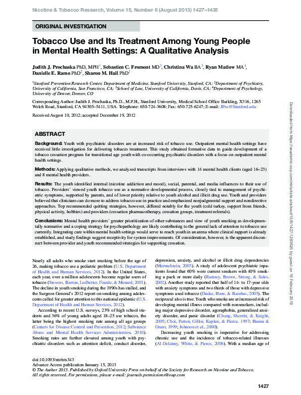 (PDF) Tobacco Use and Its Treatment Among Young People in Mental Health ...