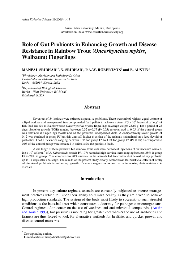 (PDF) Role of Gut Probionts in Enhancing Growth and Disease Resistance ...