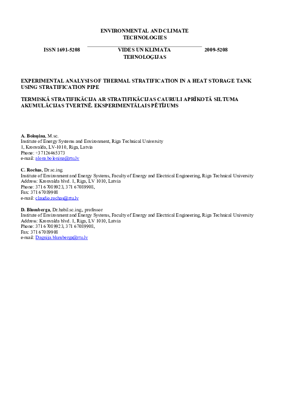 Pdf Experimental Analysis Of Thermal Stratification In A Heat Storage