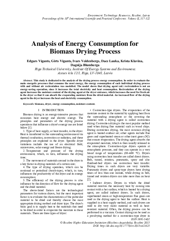 (PDF) Analysis of Energy Consumption for Biomass Drying Process