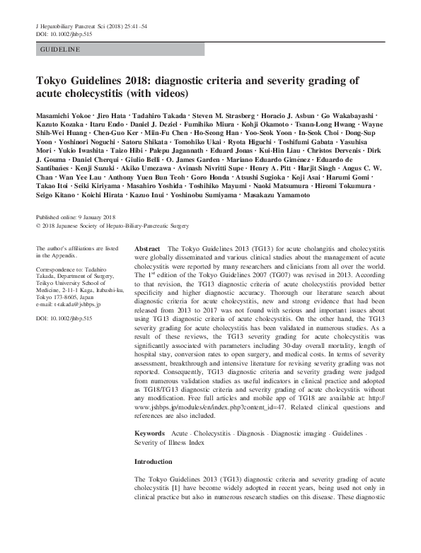 (PDF) Tokyo Guidelines 2018 diagnostic criteria and severity grading of acute cholecystitis ...