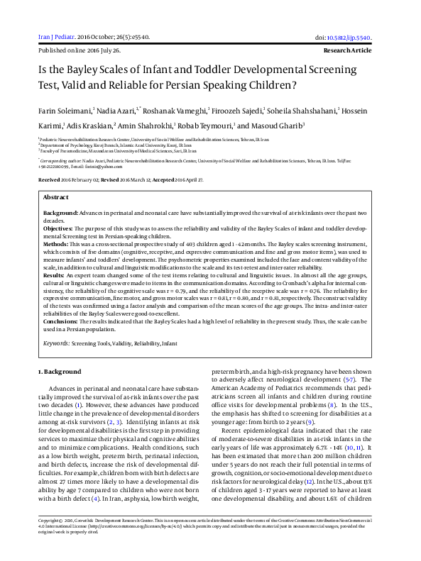 (PDF) Is the Bayley Scales of Infant and Toddler Developmental a Valid ...