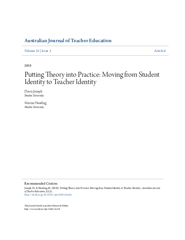 (PDF) Putting Theory into Practice: Moving from Student Identity to ...