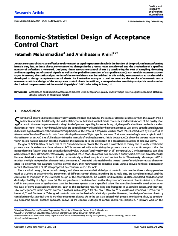 Pdf Economic Statistical Design Of Acceptance Control Chart