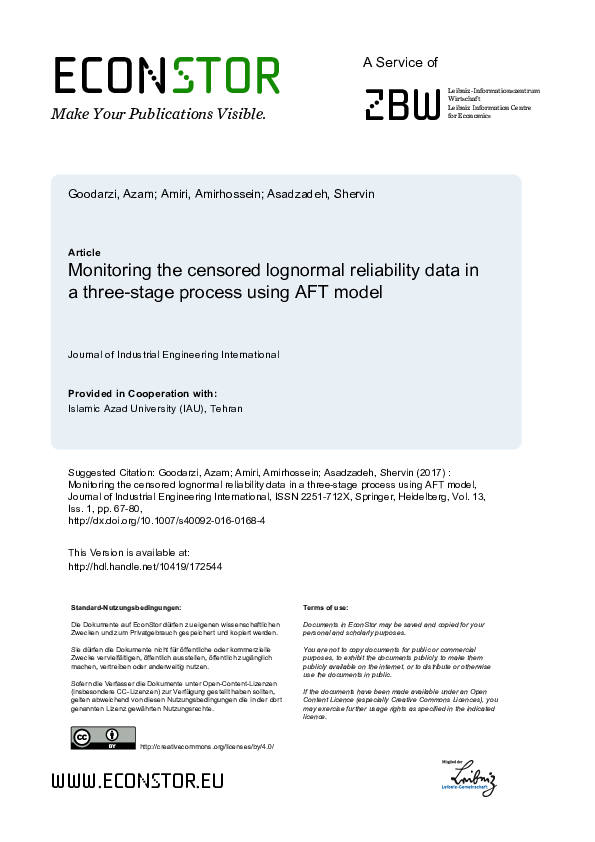 (PDF) Monitoring the censored lognormal reliability data in a three-stage process using AFT model