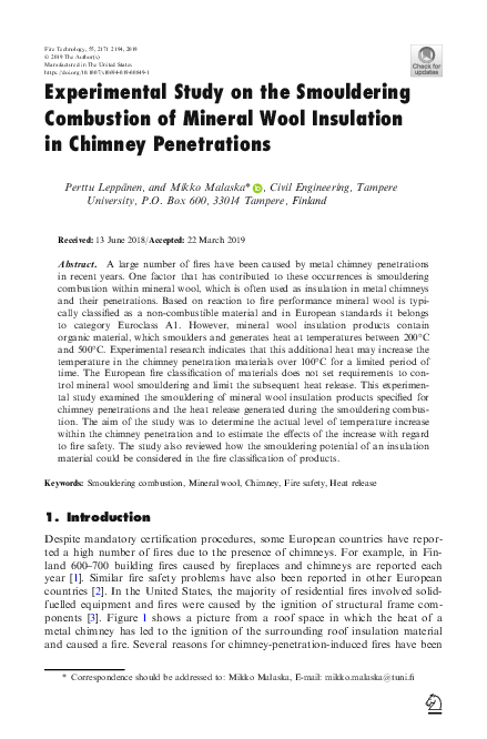 (PDF) Experimental Study on the Smouldering Combustion of Mineral Wool ...