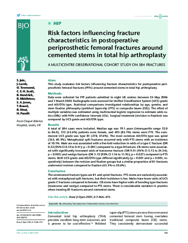 (PDF) Risk factors influencing fracture characteristics in postoperative periprosthetic femoral ...
