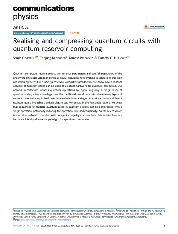 (PDF) Realising and compressing quantum circuits with quantum reservoir ...
