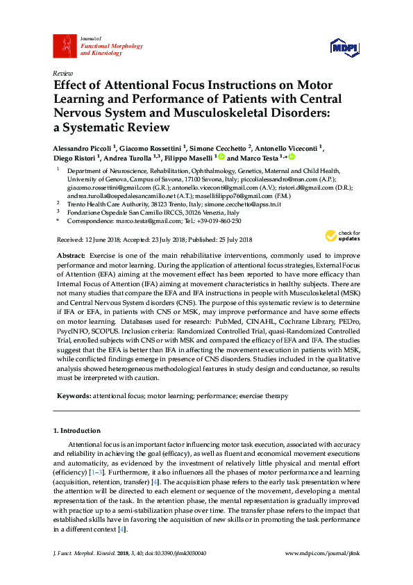 Pdf Effect Of Attentional Focus Instructions On Motor Learning And Performance Of Patients