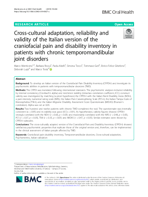 (PDF) Cross-cultural adaptation, reliability and validity of the Italian version of the ...