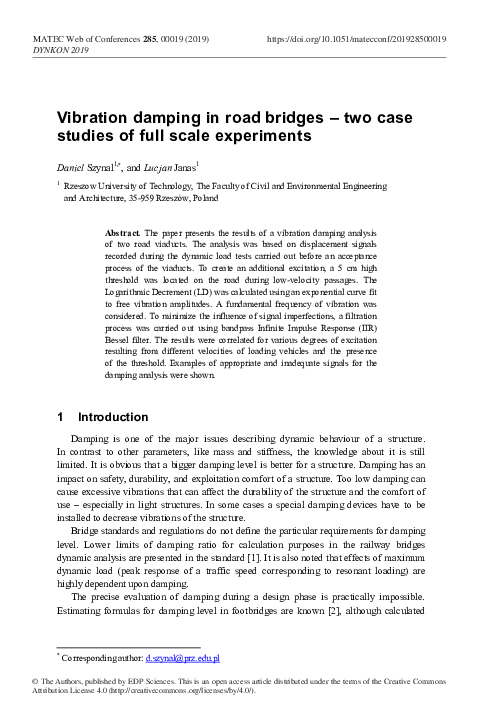 (PDF) Vibration damping in road bridges – two case studies of full ...