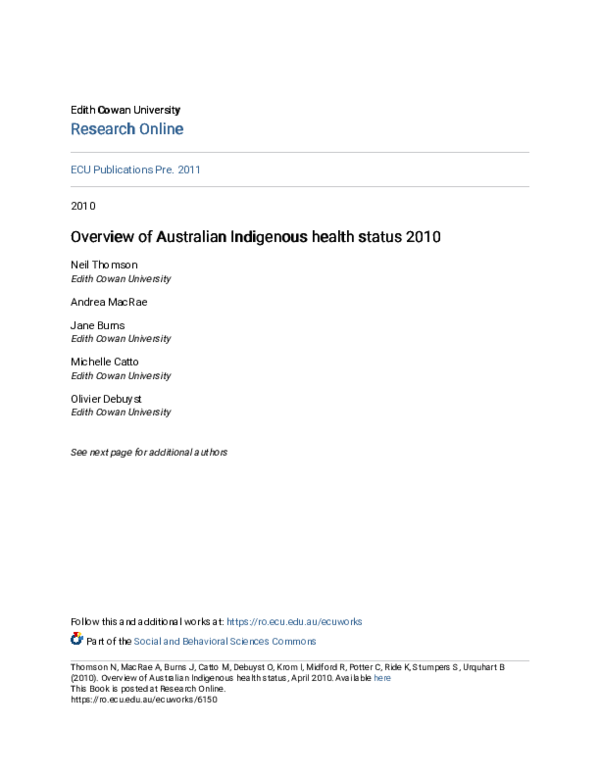 (PDF) Overview of Australian Indigenous health status 2010