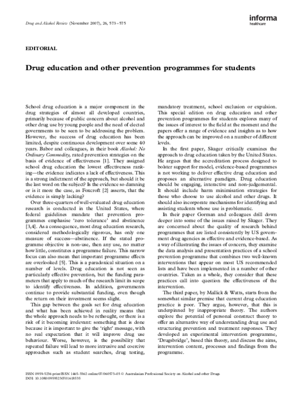 (PDF) Drug education and other prevention programmes for students
