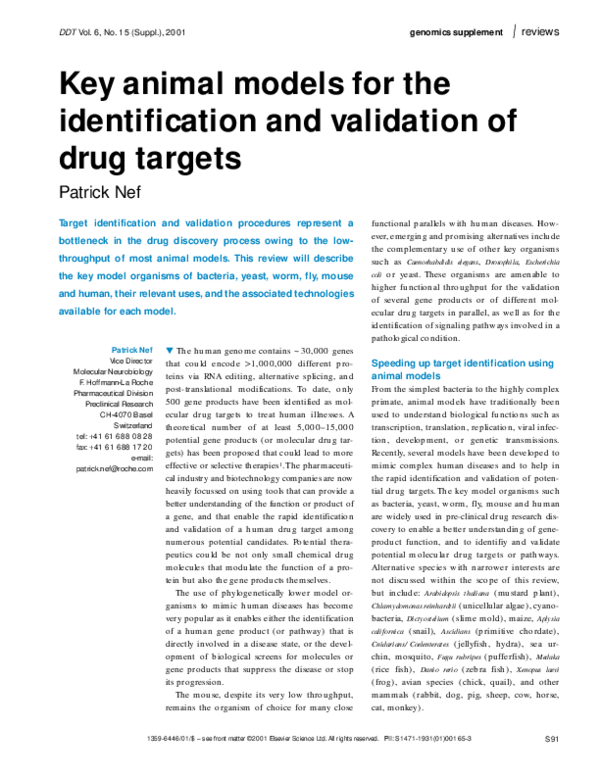 (PDF) Key animal models for the identification and validation of drug ...