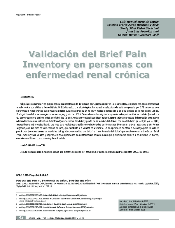 (PDF) Validación del Brief Pain Inventory en personas con enfermedad ...