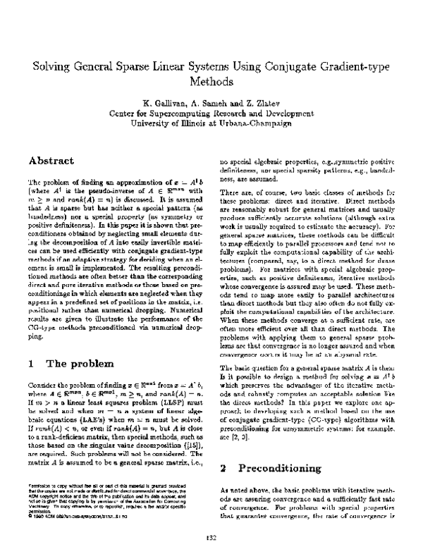 Pdf Solving General Sparse Linear Systems Using Conjugate Gradient Type Methods Zahari