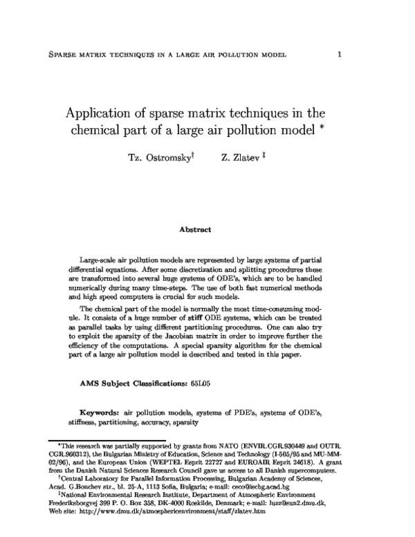 (PDF) Efficient Algorithms for the Chemical Part of Large Air Pollution Models | Zahari Zlatev ...