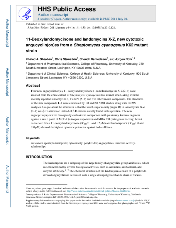 (PDF) 11-Deoxylandomycinone and landomycins X-Z, new cytotoxic ...