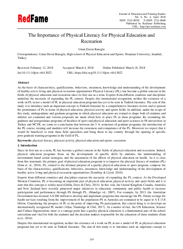 (PDF) The Importance of Physical Literacy for Physical Education and ...