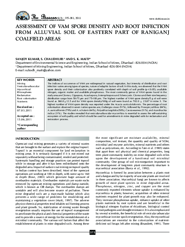 (PDF) Assessment of Vam Spore Density and Root Infection from Alluvial ...