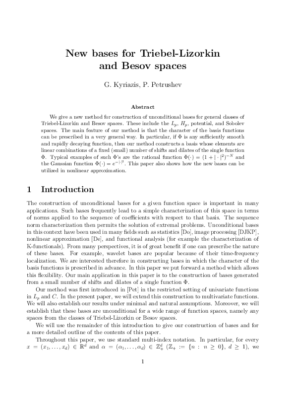 Pdf New Bases For Triebel Lizorkin And Besov Spaces