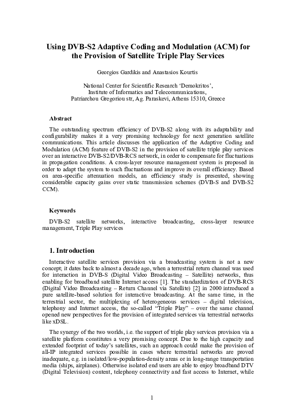 (PDF) Using DVB-S2 adaptive coding and modulation for the provision of satellite triple play ...
