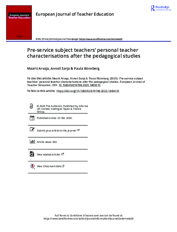 (PDF) Pre-service subject teachers’ personal teacher characterisations ...